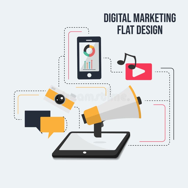 Digital Marketing Concept Flat Design Stock Vector - Illustration of ...