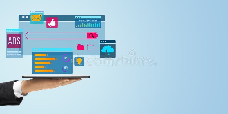 Digital Marketing Concept with Floating UI Elements and Analytics on a ...