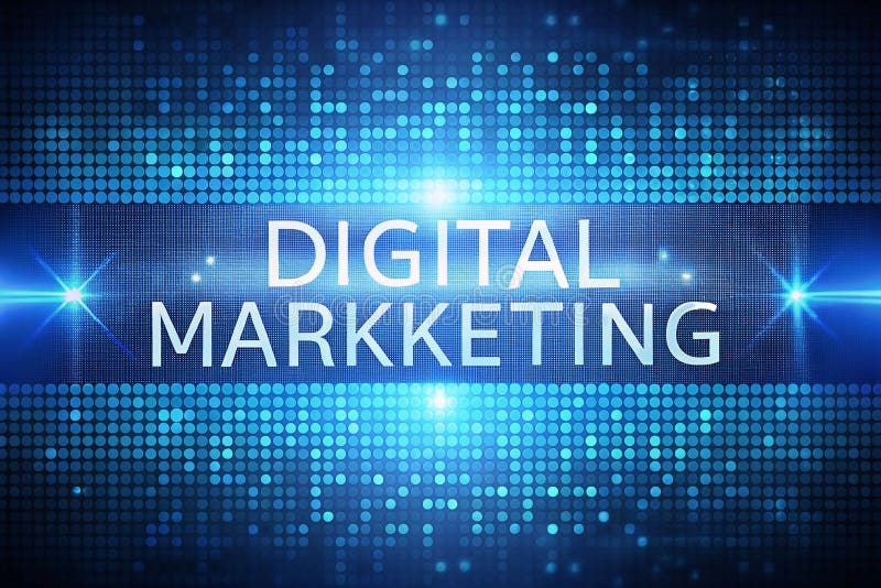 Digital Marketing Concept with Glowing Blue Pixels Stock Illustration ...