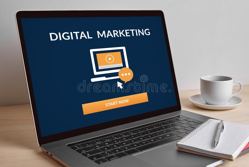 Digital Marketing Concept on Modern Laptop Screen Stock Photo - Image ...