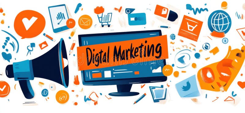 Digital Marketing Concept Showing Communication and Technology Elements ...