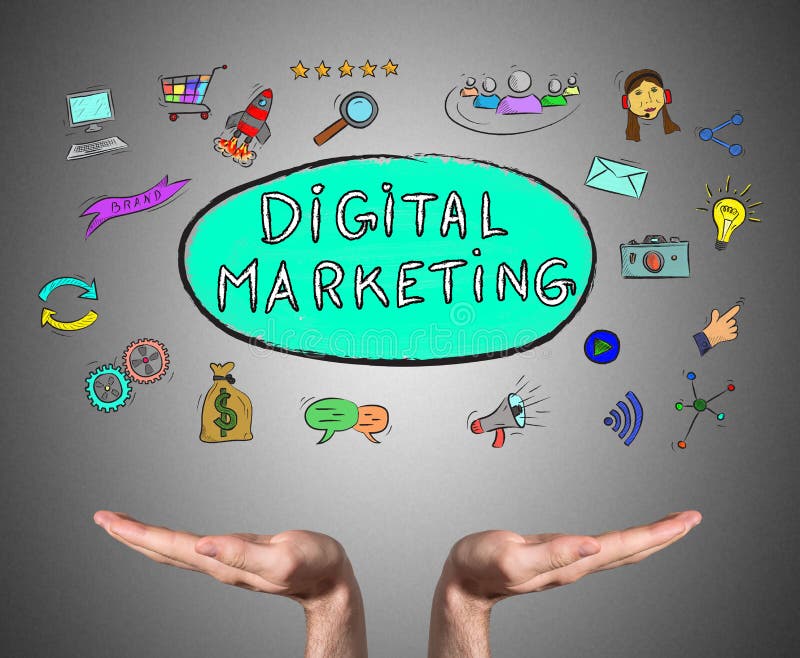 Digital Marketing Concept Sustained by Open Hands Stock Photo - Image ...