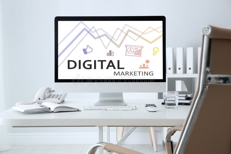 Digital Marketing Concept. Workplace with Computer Stock Image - Image ...