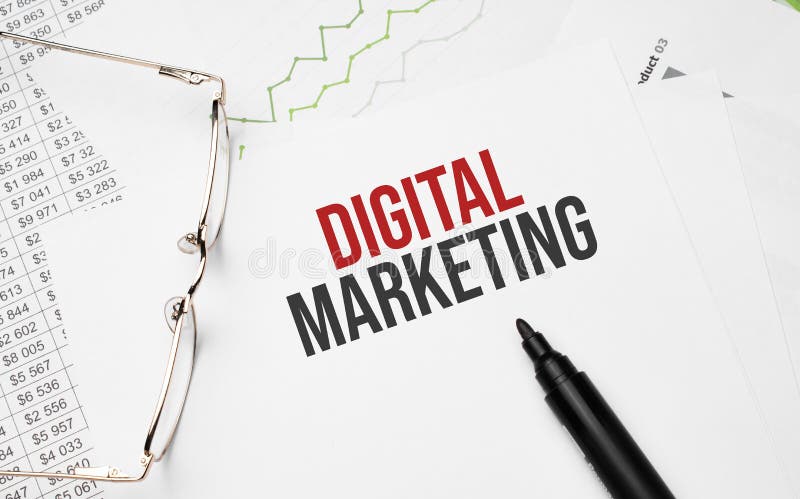 DIGITAL MARKETING . Conceptual Background with Chart ,papers, Pen and ...