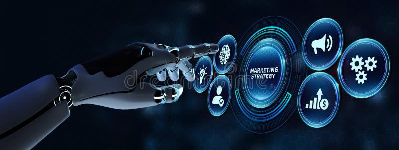 Digital Marketing Content Planning Advertising Strategy Concept. Robot ...