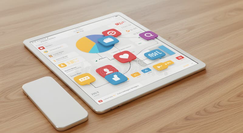 Modern Tablet Displaying Social Media Analytics and Data Stock ...