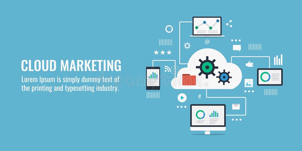 Cloud Computing, Digital Marketing and Data Analytics Concept. Flat Design Vector Illustration ...