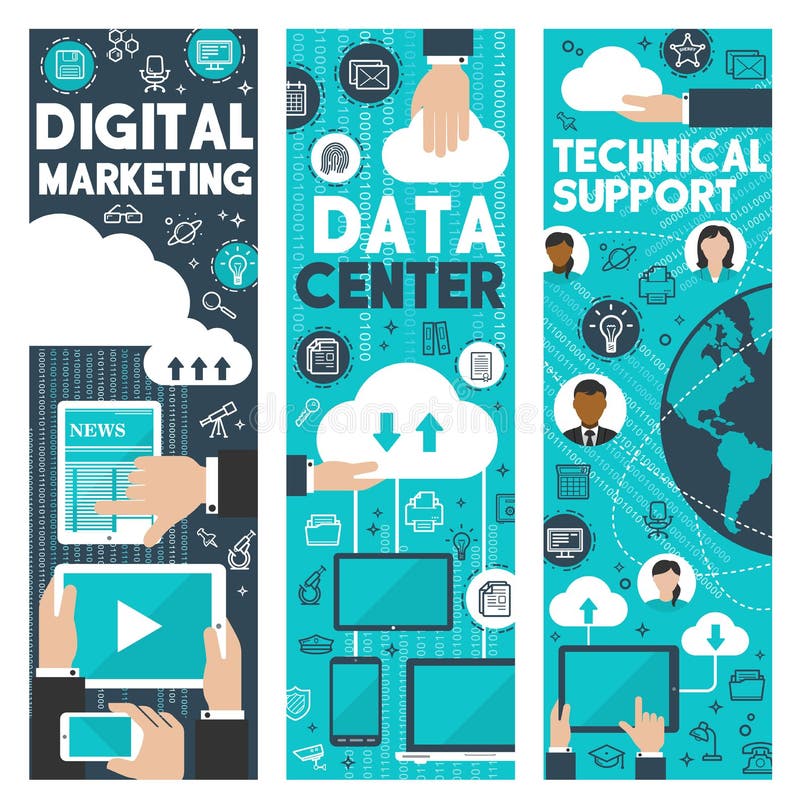 Digital Marketing Data Web Center Vector Banners Stock Vector ...