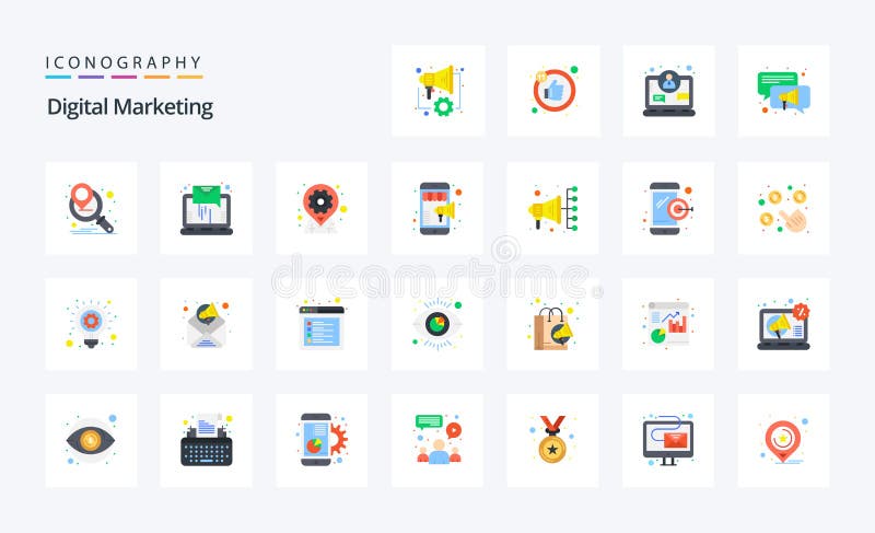 25 Digital Marketing Flat Color Icon Pack Stock Vector - Illustration ...