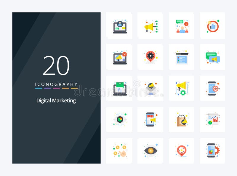 20 Digital Marketing Flat Color Icon for Presentation Stock Vector ...