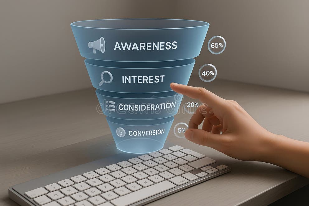 Digital Marketing Funnel Concept Showing Awareness Interest ...