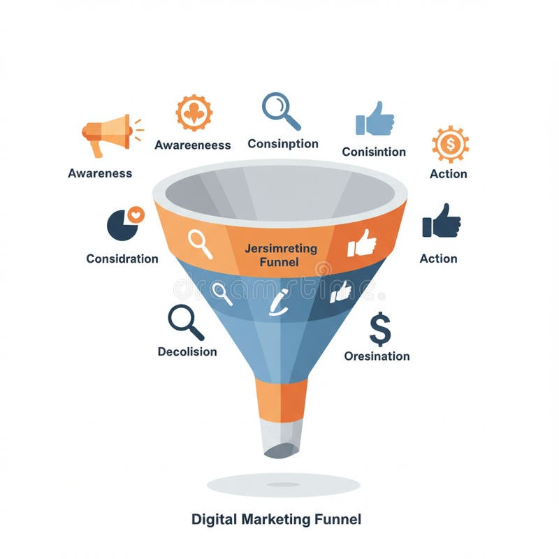 A Digital Marketing Funnel Illustration with a Multi-tier Structure. at ...