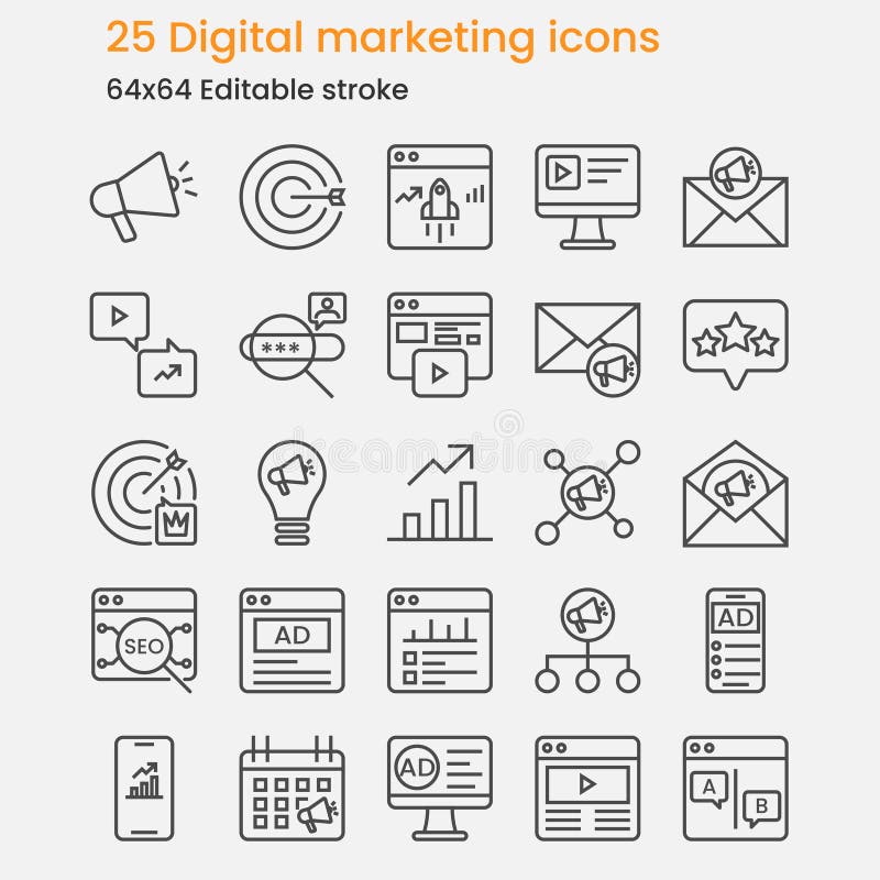 Digital Marketing Icons. 64x64 Editable Stroke Stock Vector ...