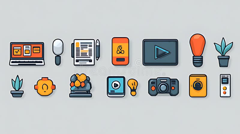 Digital Marketing Icons, Ideas, Workflow, Gray Background, Website ...