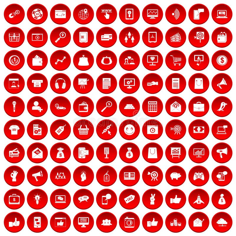 100 Digital Marketing Icons Set Red Stock Vector - Illustration of ...