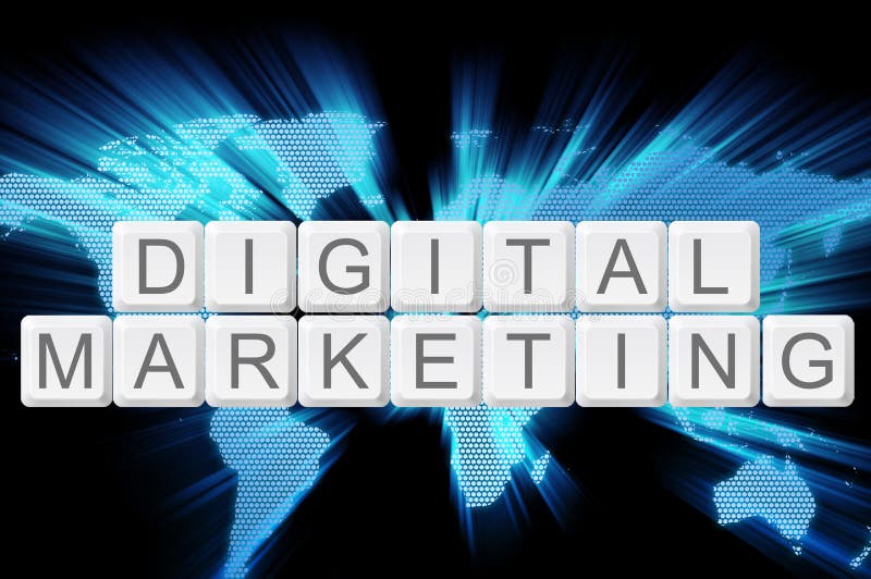 Digital Marketing Keyboard Button with World Background Stock Image ...