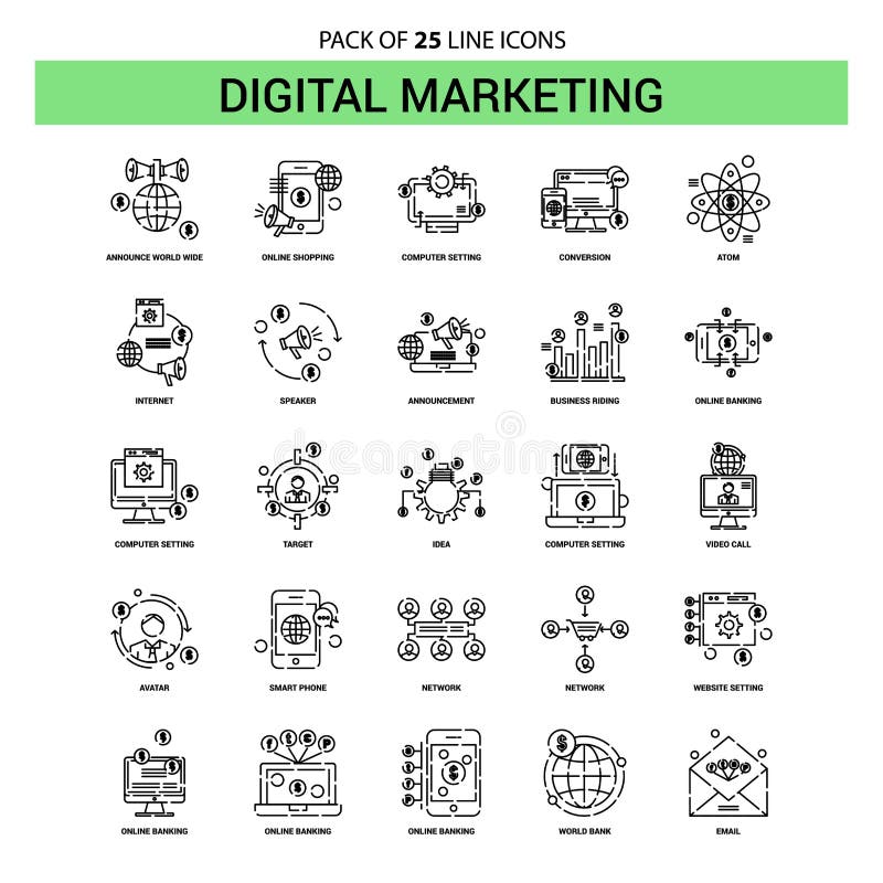 Set of Marketing Line Icons Stock Vector - Illustration of keywords ...