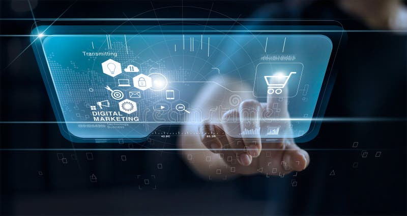 Digital Marketing. Man Using Modern Interface Payments Online Stock ...