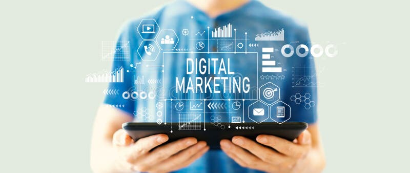 Digital Marketing with Man Using a Tablet Stock Image - Image of home ...
