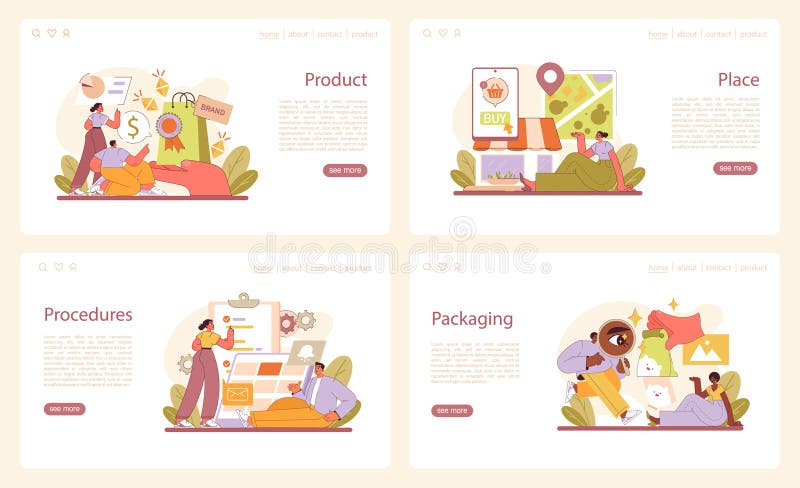 Digital Marketing Mix Set. Creative Panels for Product, Place ...