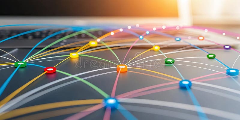Digital Marketing Network Connections with Colorful Nodes and Lines ...