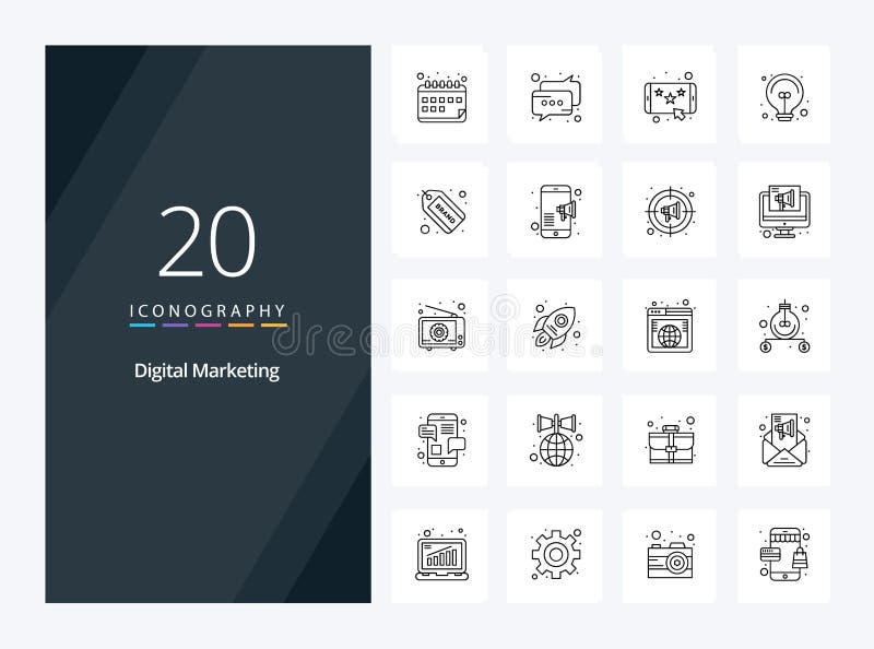 20 Digital Marketing Outline Icon for Presentation Stock Vector ...