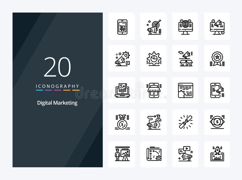 20 Digital Marketing Outline Icon for Presentation Stock Vector ...