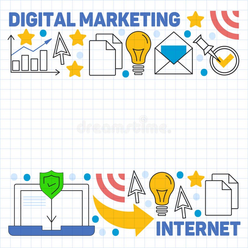 Digital Marketing Pattern with Vector Icons. Management, Start Up ...