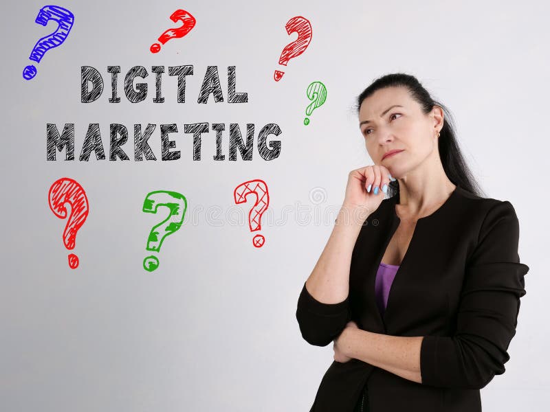 DIGITAL MARKETING Question Marks Inscription on the Side Stock Photo ...