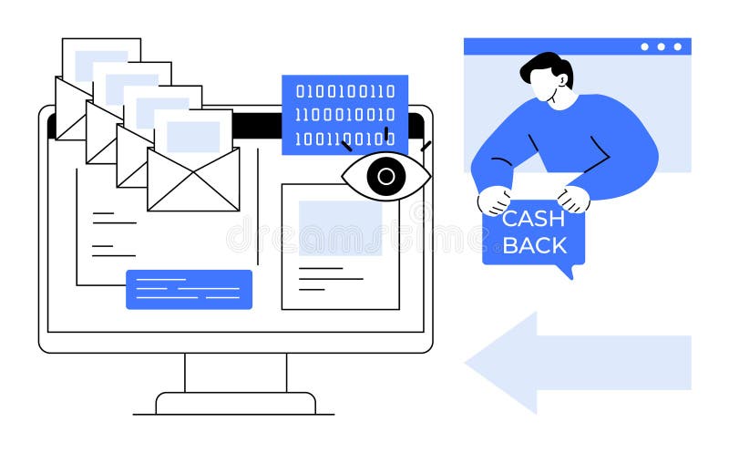 Digital Marketing and Security Concept with Emails and Cashback Offer ...