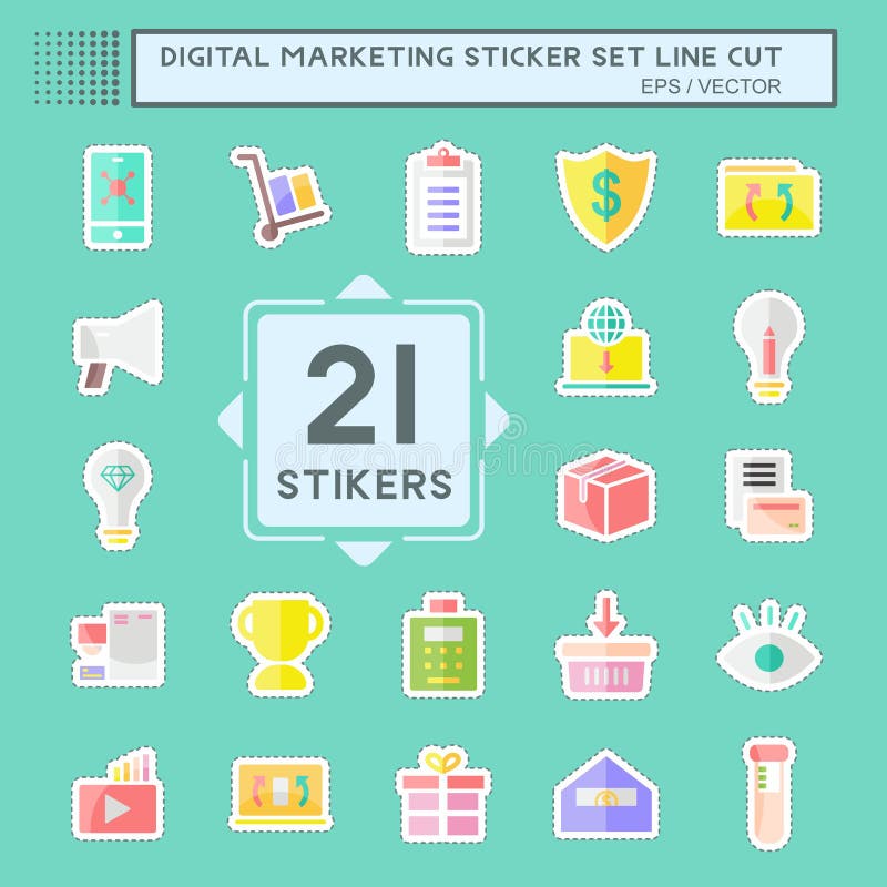 Digital Marketing Sticker Line Cut Set. Suitable for Web Interface ...