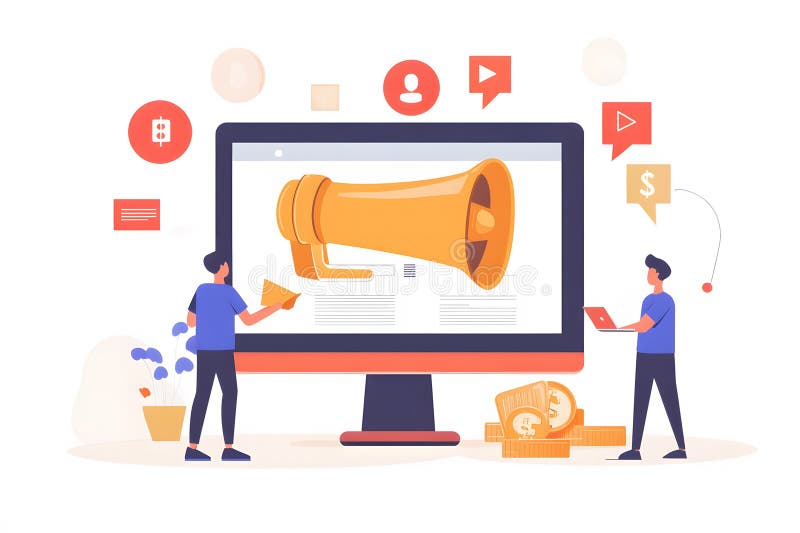 Digital Marketing Strategy with a Loudspeaker and Two Men Stock ...