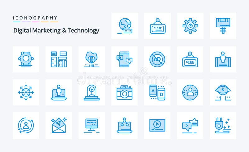 25 Digital Marketing and Technology Blue Icon Pack Stock Vector ...