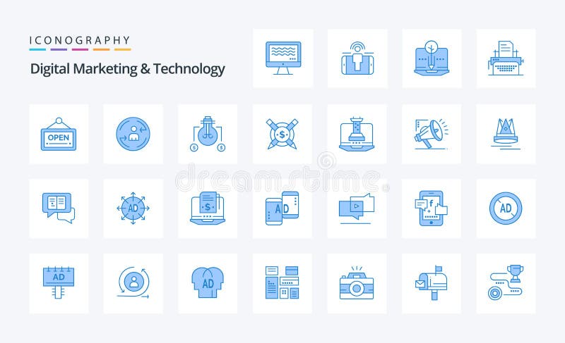 25 Digital Marketing and Technology Blue Icon Pack Stock Vector ...