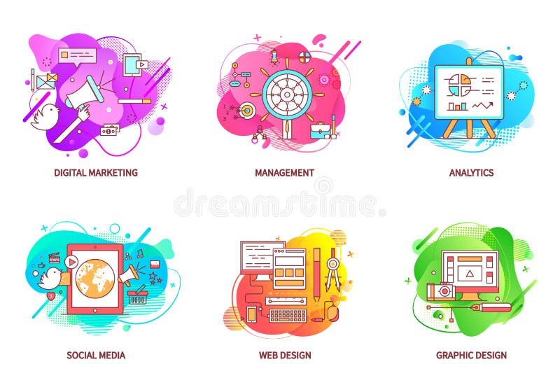 Digital Marketing and Management Web Design Set Stock Vector ...
