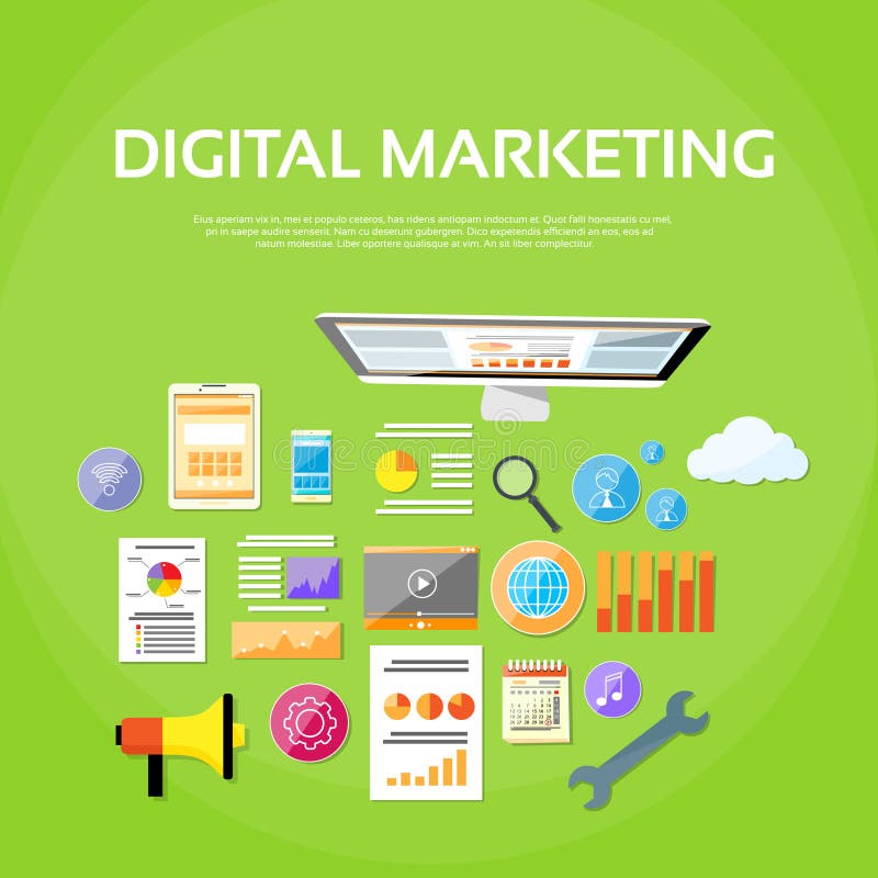 Digital Marketing Workspace Desktop Workstation Stock Vector ...