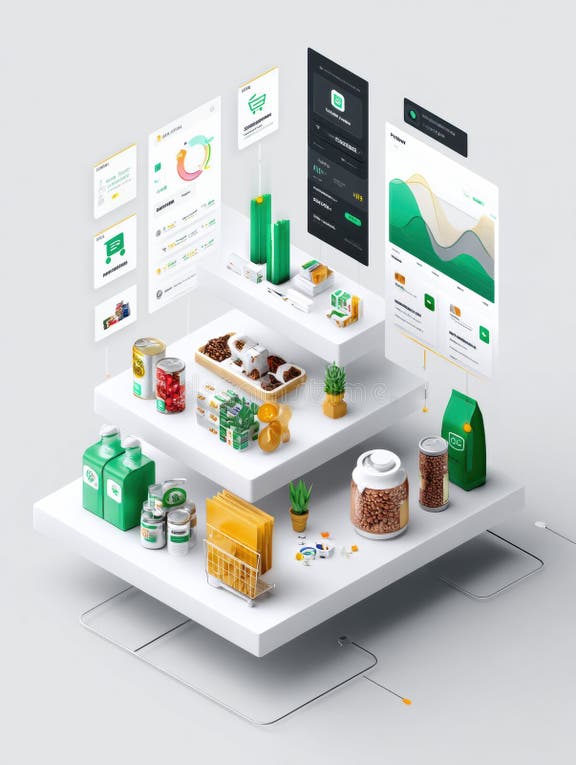 Digital Marketplace Layout Featuring Interactive Product Displays and ...