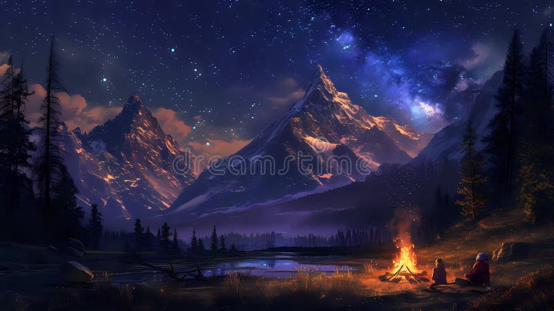 Summit Stories at Night./n stock illustration. Illustration of magical ...