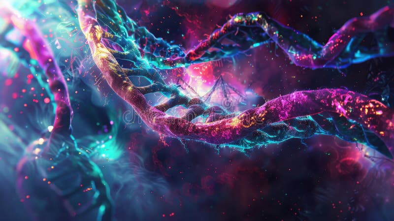 Vibrant DNA Helix in a Fantasy Sci-Fi Setting Stock Illustration ...