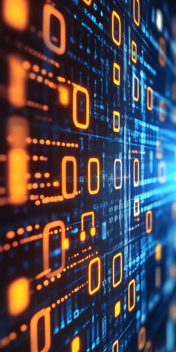 Digital Matrix Abstract Binary Code Data Flow Technology Background with Glowing Ones and Zeros ...