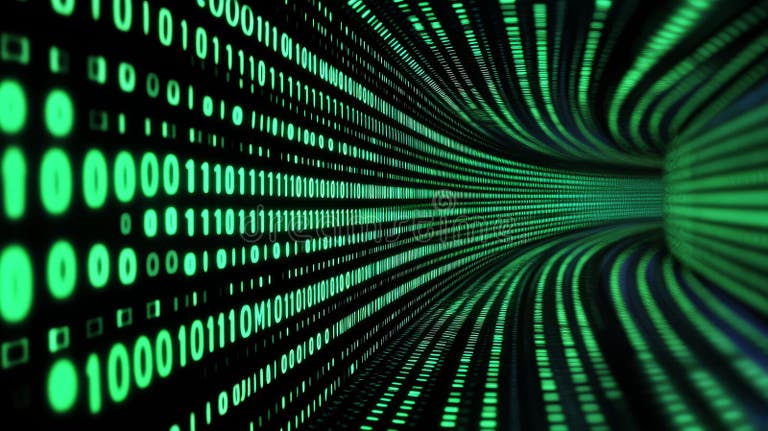 Digital Matrix Background with Green Binary Code Flowing through Space Stock Illustration ...