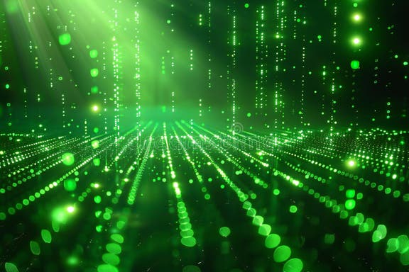 Digital Matrix Background with Green Binary Code and Light Rays ...