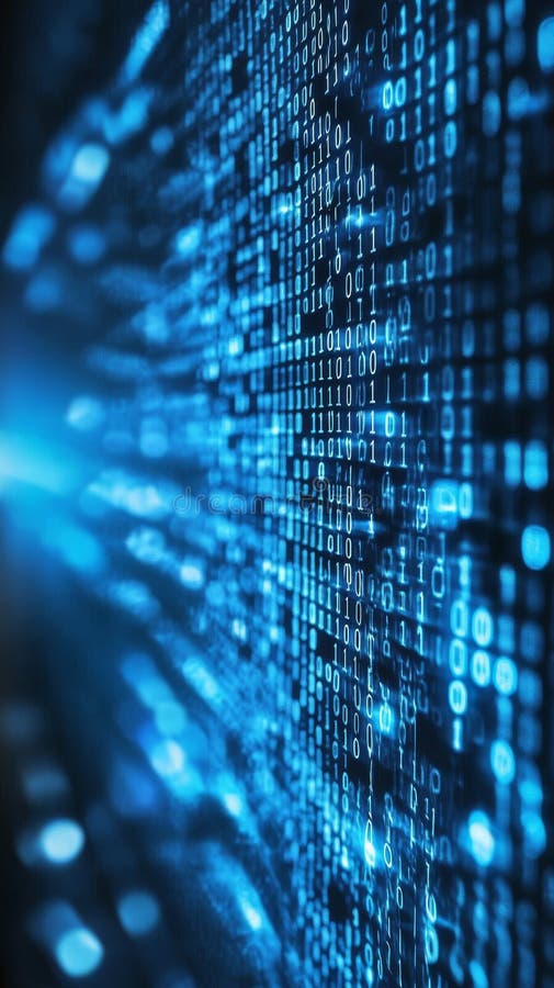 Digital Matrix Binary Code Background in Blue Stock Photo - Image of ...