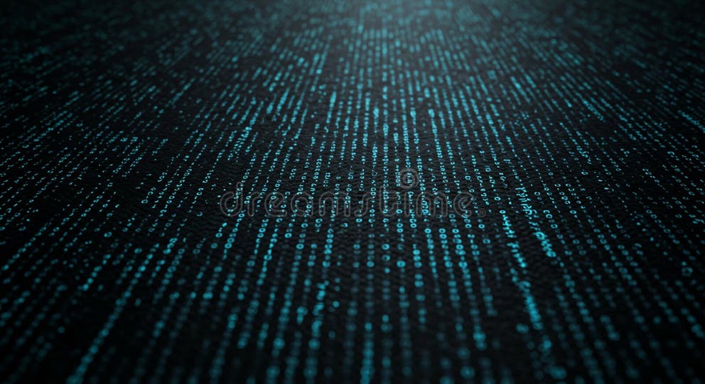 A Digital Matrix with Blue Binary Code Streams Vertically Against a ...