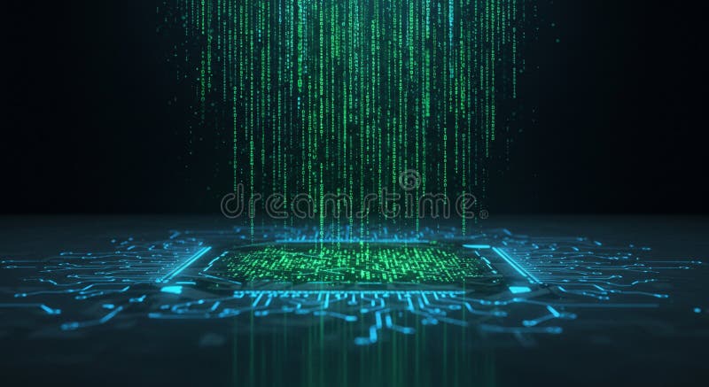 Digital Map with Matrix Code and Circuit Board Stock Illustration ...