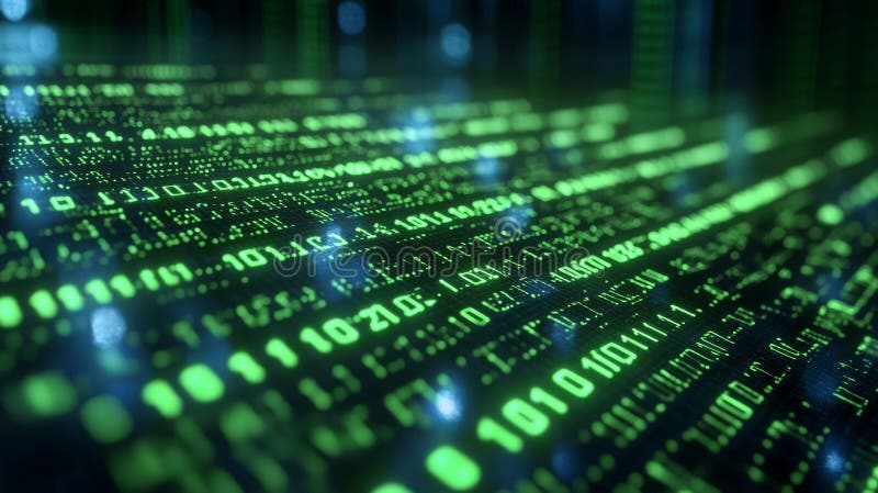 Digital Matrix Display Showcasing Cascading Green Binary Code Against a Dark Background Stock ...