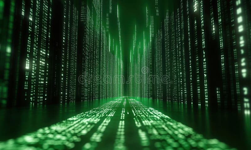 Digital Matrix Environment with Green Code Streams, Futuristic ...