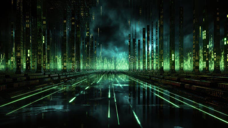 Digital Matrix: Futuristic Binary Code in Green Stock Illustration - Illustration of system ...