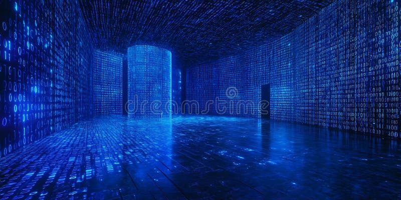 Digital Matrix of Glowing Blue Binary Code for Futuristic Tech Designs ...