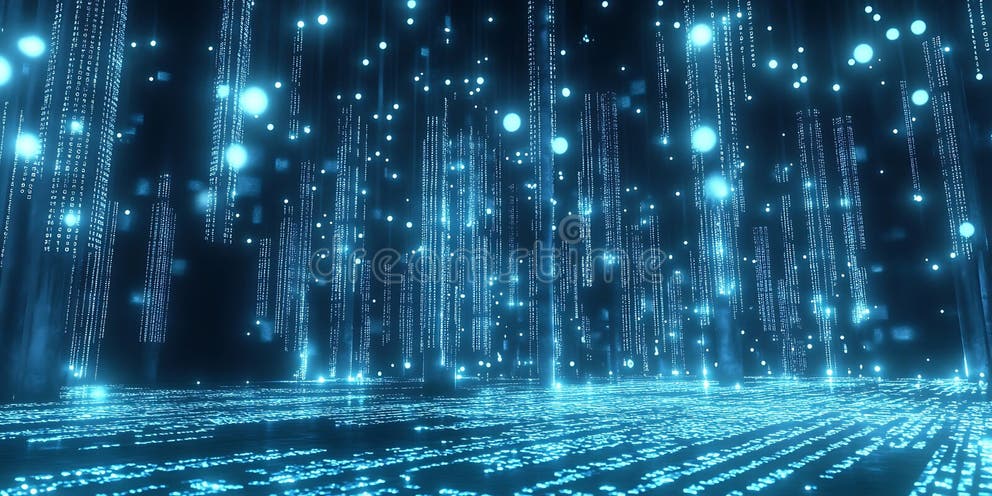 Digital Matrix of Glowing Blue Binary Code for Futuristic Tech Designs ...
